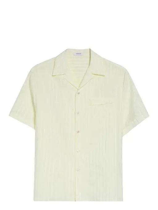 Versace Micro Greca Cotton & Silk Short Sleeve Button-up Shirt - Vanilla