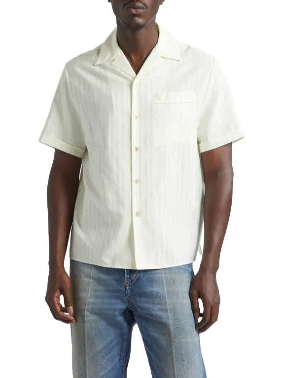 Versace Micro Greca Cotton & Silk Short Sleeve Button-up Shirt - Vanilla