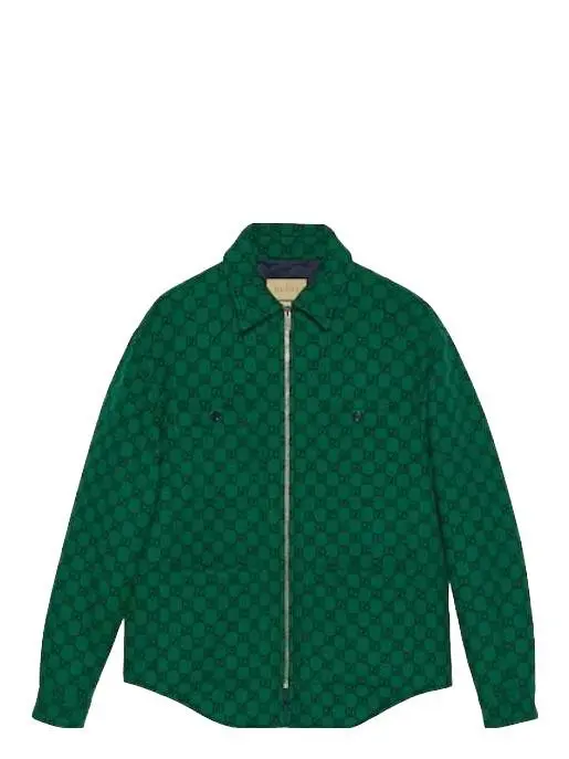 Gucci Gg Wool Flannel Padded Jacket - Green/navy Blue