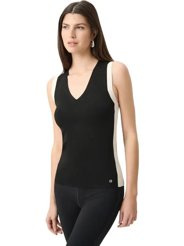 Joseph Ribkoff Dry Viscose V-neck Fitted Cami With Contrasting Side Stripes - Black/birch