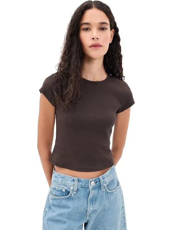 REFORMATION Muse Ribbed Cropped Tee - Mole