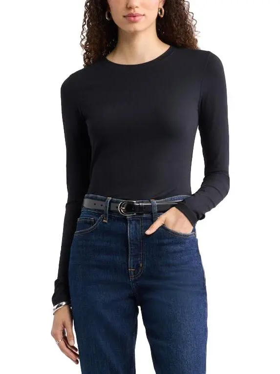 Nordstrom Pima Cotton & Tencel Modal Long Sleeve T-shirt - Black