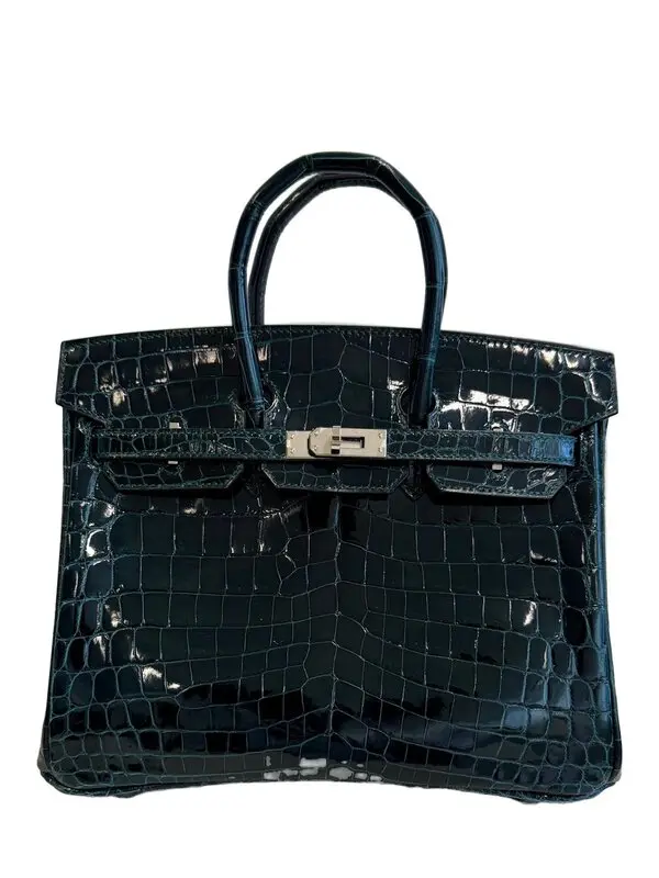 Hermès Birkin 25cm Vert Cypress Shiny Nilo Leather With Palladium Hardware - Green