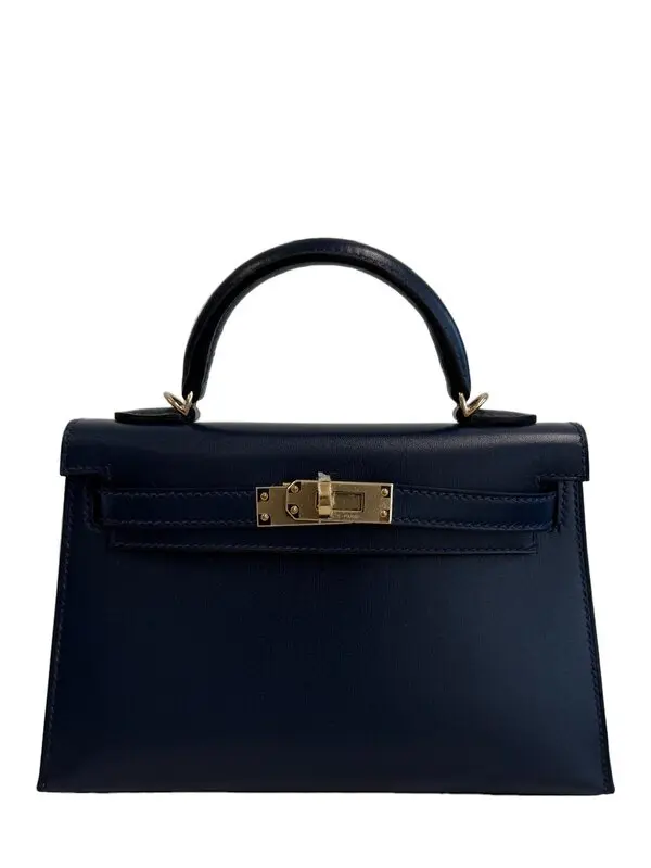 Hermès Kelly 20cm Box Leather Handbag With Permabrass Hardware - Blue