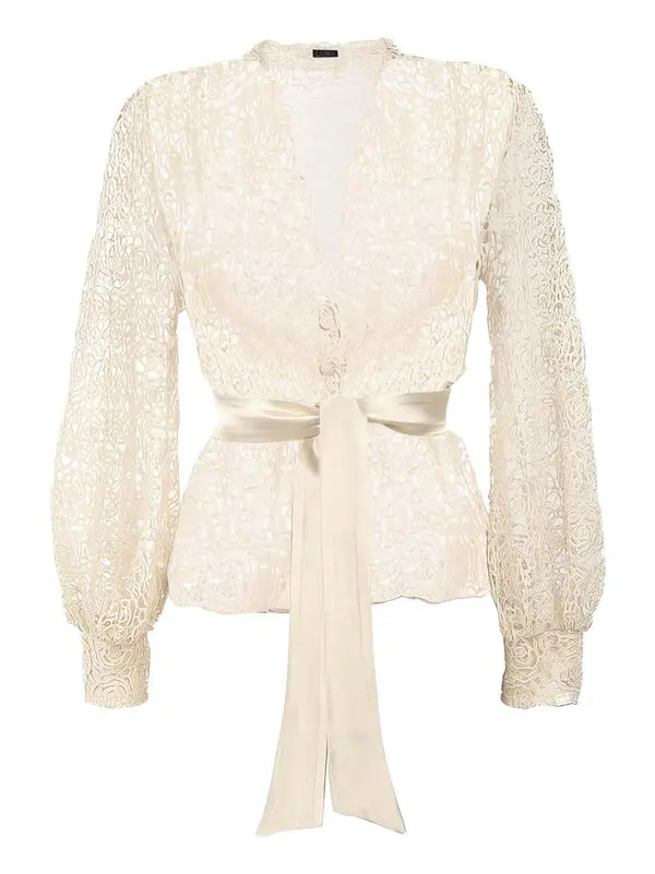 LUNA FASHION HOUSE Jody Lace Belted Sweater - White