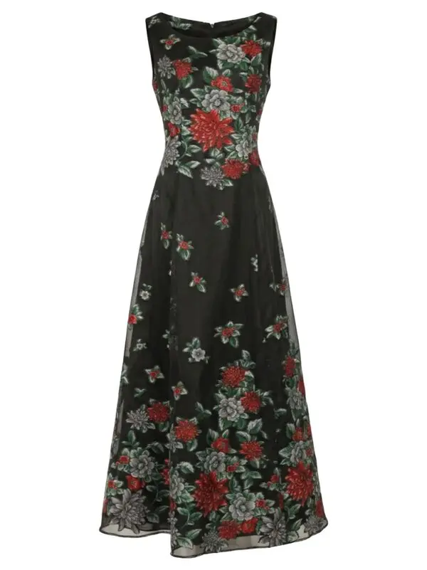 LUNA FASHION HOUSE Black Red Floral Embroidered Maxi Dress - Black/red