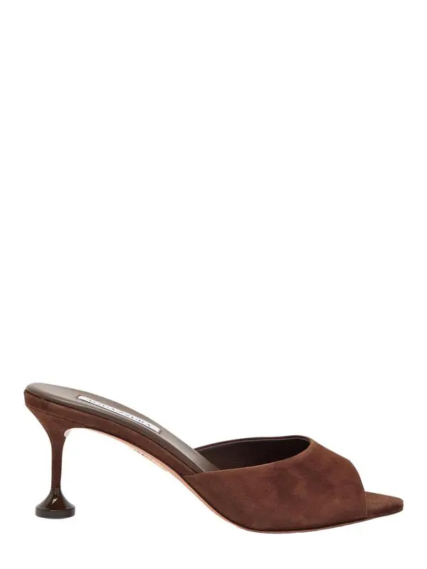 AQUAZZURA Bisous 65 Suede Mules - Brown