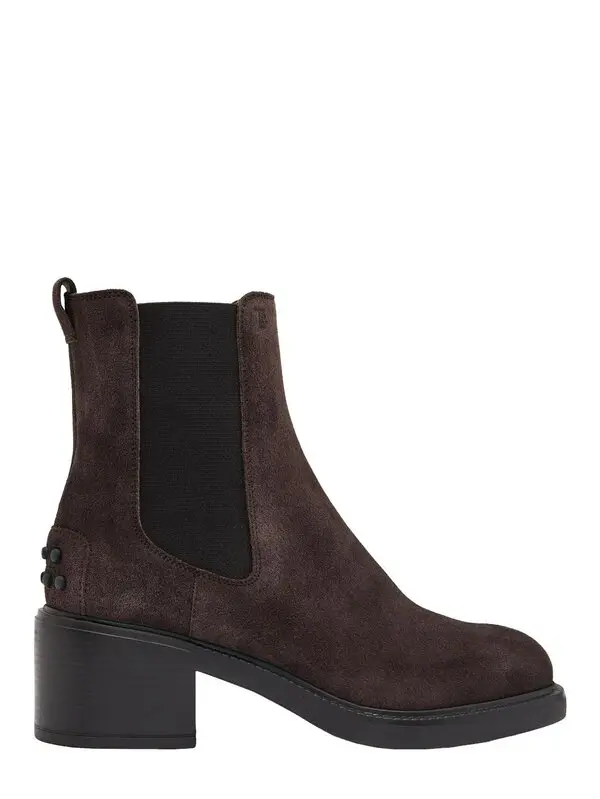 TOD'S Gomma Suede Ankle Boots With Block Heel - Brown
