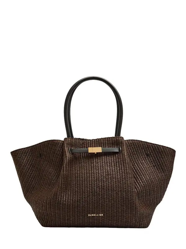 DEMELLIER Raffia And Leather Tote - Dark Brown