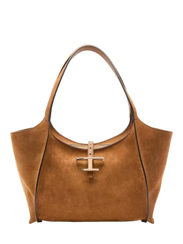 TOD'S T-plaque Suede Tote - Tan