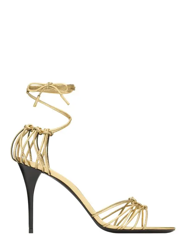 Saint Laurent Babylone Metallic Leather Stiletto Sandals - Gold
