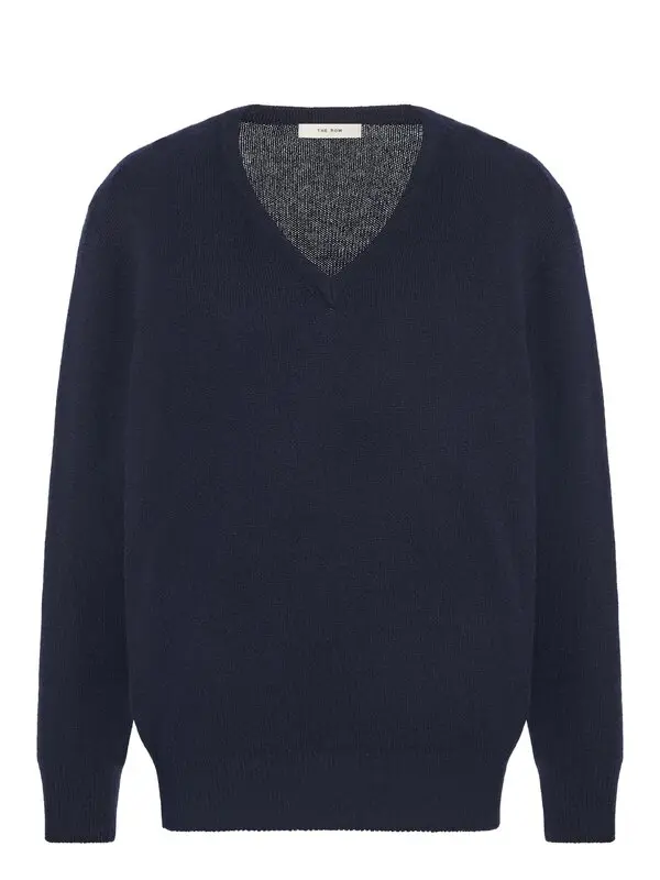 THE ROW Pihla V-neck Baby Cashmere Sweater - Dark Navy