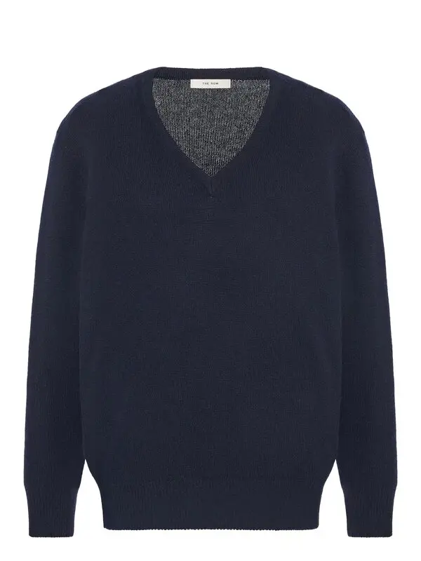 THE ROW Pihla V-neck Baby Cashmere Sweater - Dark Navy
