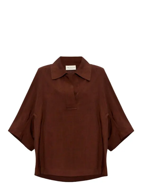 Dries Van Noten Short-sleeved Oversized Top With Decorative Folds - Brown