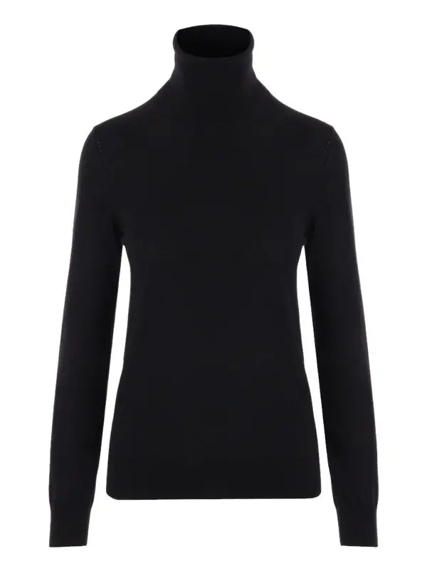 Loro Piana Ribbed Turtleneck Knit Top - Black