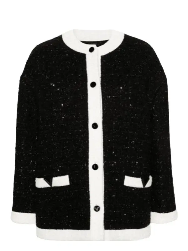 Valentino Garavani Long-sleeved Knitted Cardigan With Sequin Embellishment - Black