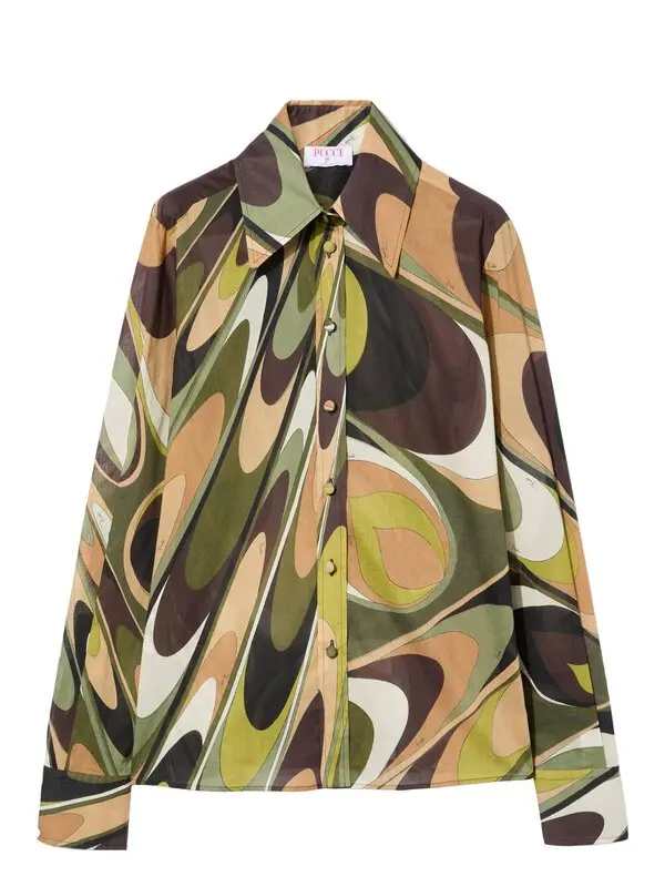 Emilio Pucci Onde Printed Button-up Shirt - Khaki