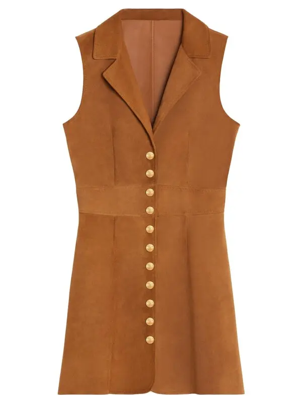 Celine Suede Mini Dress With Triomphe Snaps - Camel
