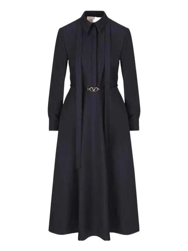 Valentino Garavani Long Sleeved Dress With Logo Plaque - Navy Blue