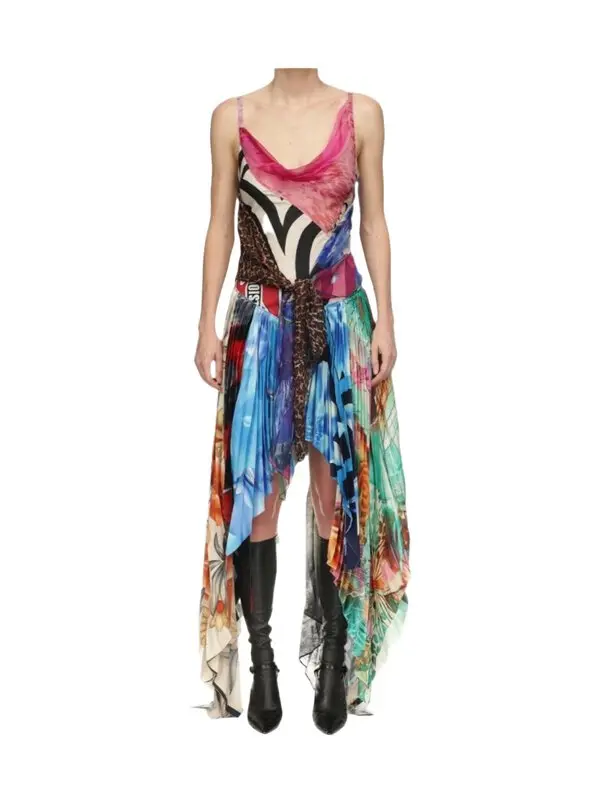 MARINE SERRE Asymmetrical Printed Shoulder Strap Dress - Multicolor