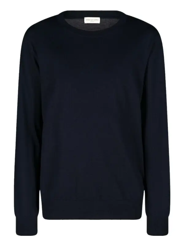 Dries Van Noten Round Neck Long Sleeve Sweater - Navy Blue