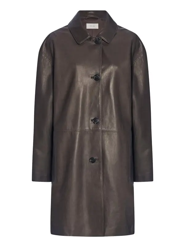 THE ROW Donata Leather Car Coat - Coffee