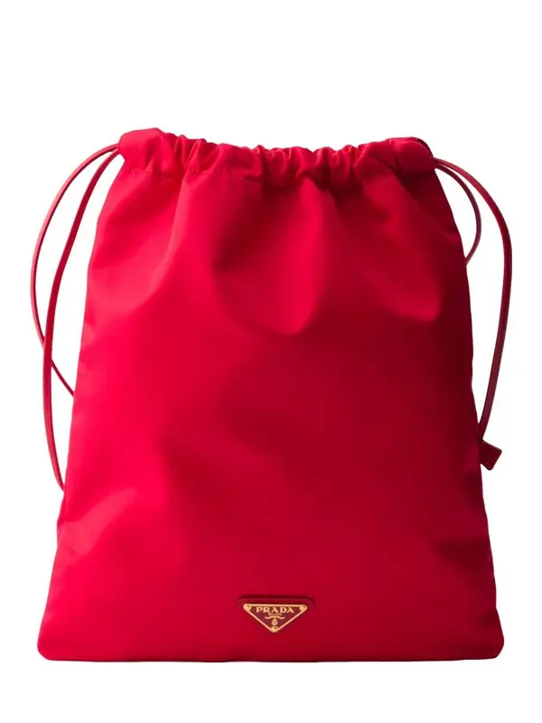 Prada Drawstring Clutch With Enamel Triangle Symbol - Red