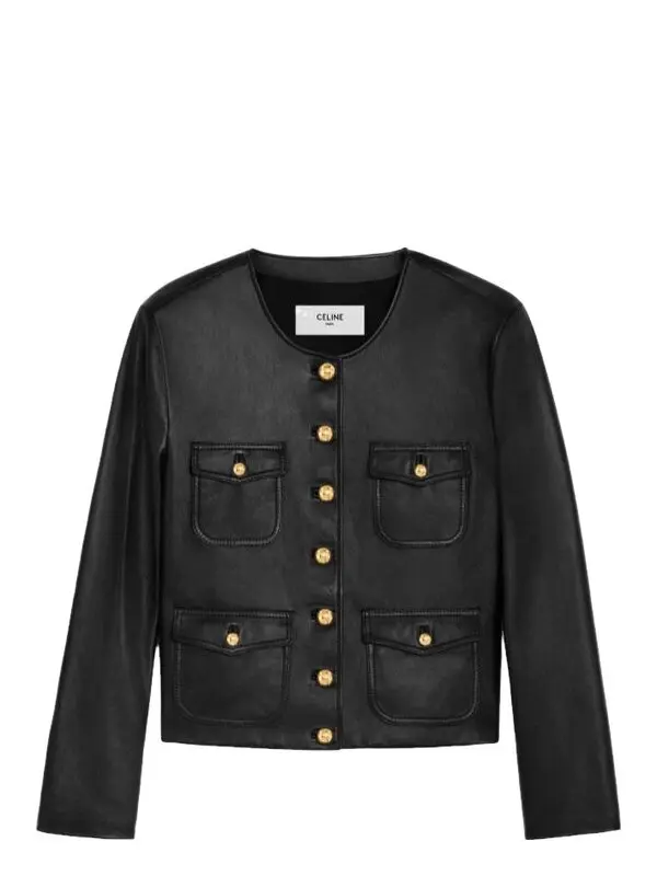 Celine Single-breasted Leather Jacket With Triomphe Buttons - Black