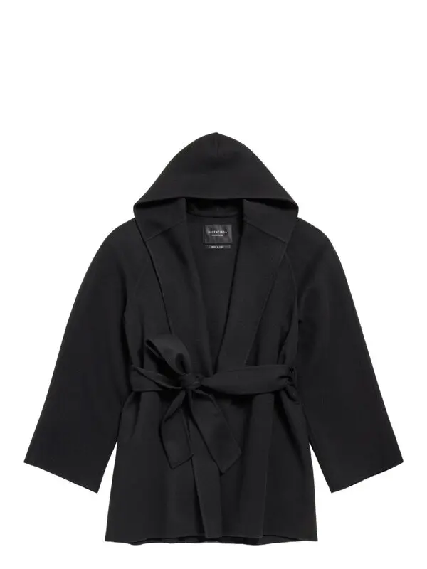 Balenciaga Belted Blanket Jacket With Integrated Hood - Black
