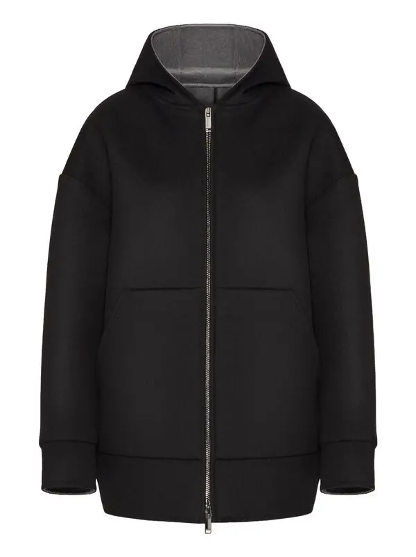 Valentino Garavani Zip-up Drop Shoulder Hoodie - Black