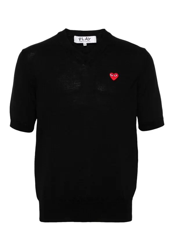 Play Comme Des Garcon V-neck Short-sleeved Jumper - Black