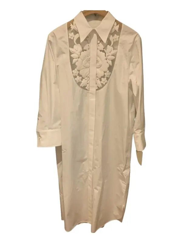 Valentino Garavani Long-sleeved Shirt Dress With Floral Applique - White