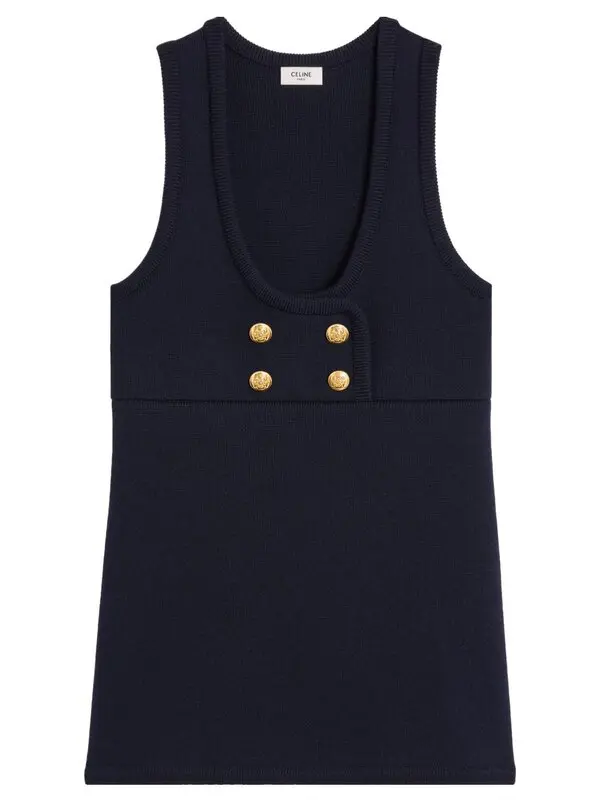 Celine Interlock Wool Tunic Mini Dress - Navy