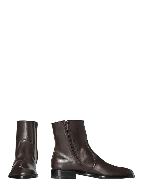 THE ROW Oscar Ankle Boots - Lacquer Brown