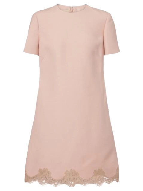 Valentino Garavani Crew Neck Lace-trim Mini Dress - Nude