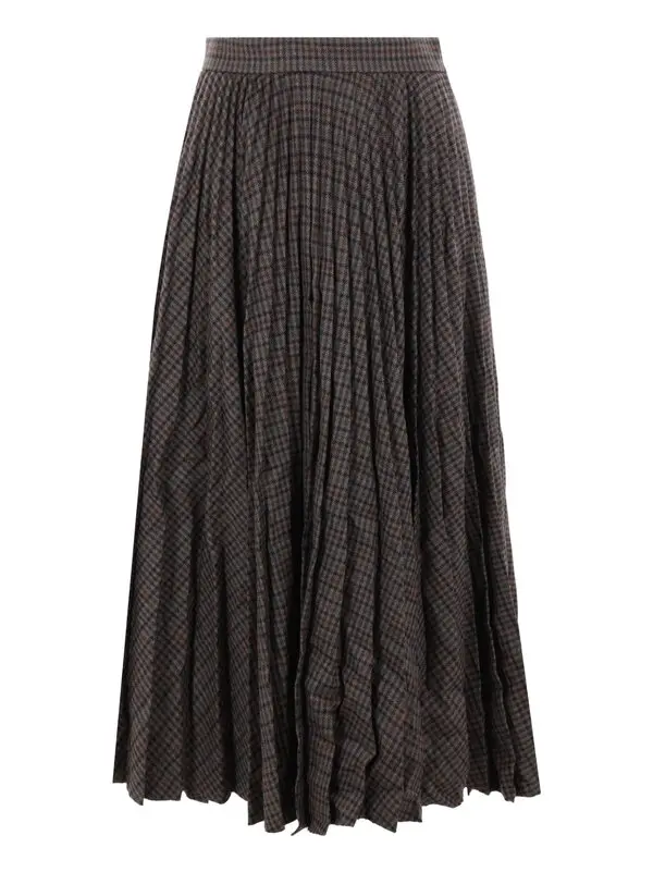 Balenciaga Checkered Pleated Midi Skirt - Black