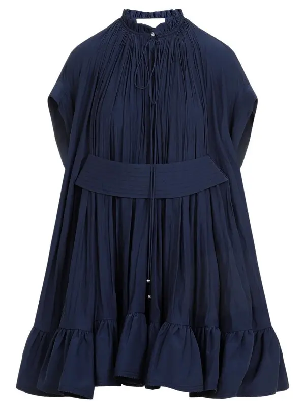 LANVIN Belted Ruffled Mini Dress - Ink Blue