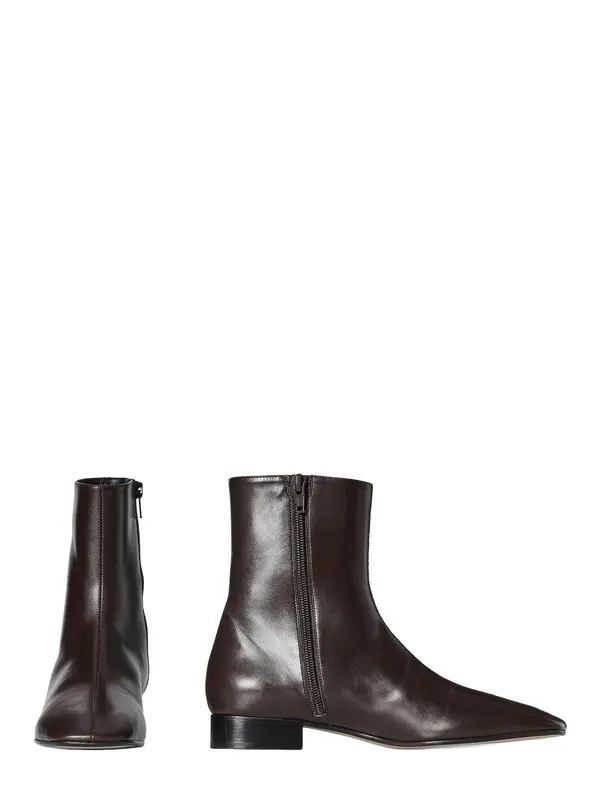 THE ROW Cindy Ankle Boots In Polished Calfskin - Deep Brown