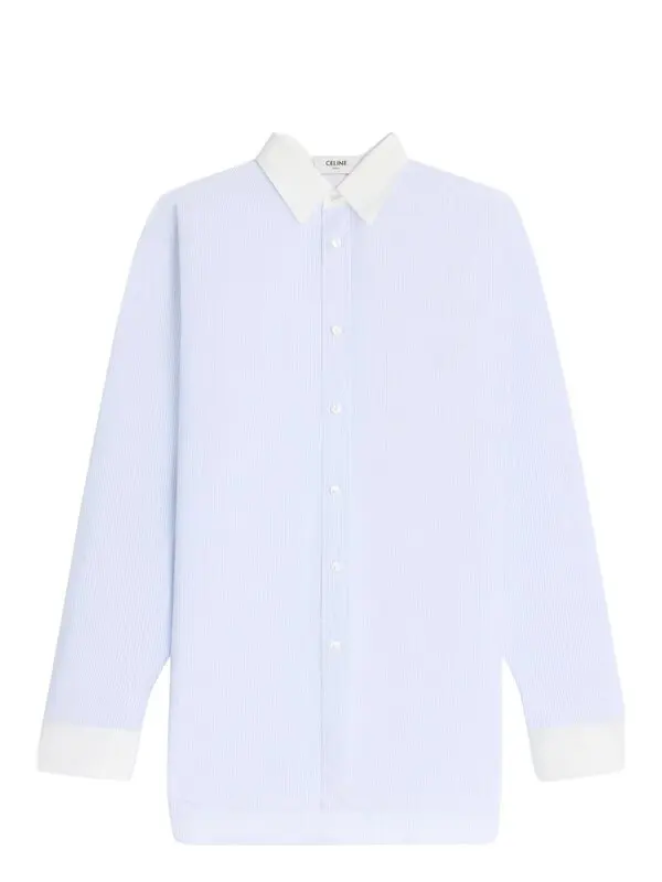 Celine Long Sleeve Embroidered Shirt - White/blue