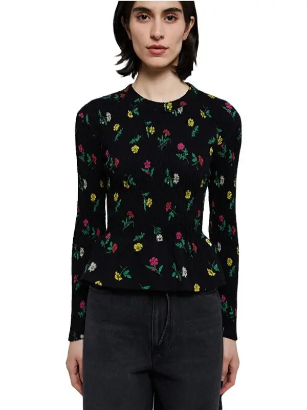 Balenciaga Floral Print Long Sleeve Top - Black