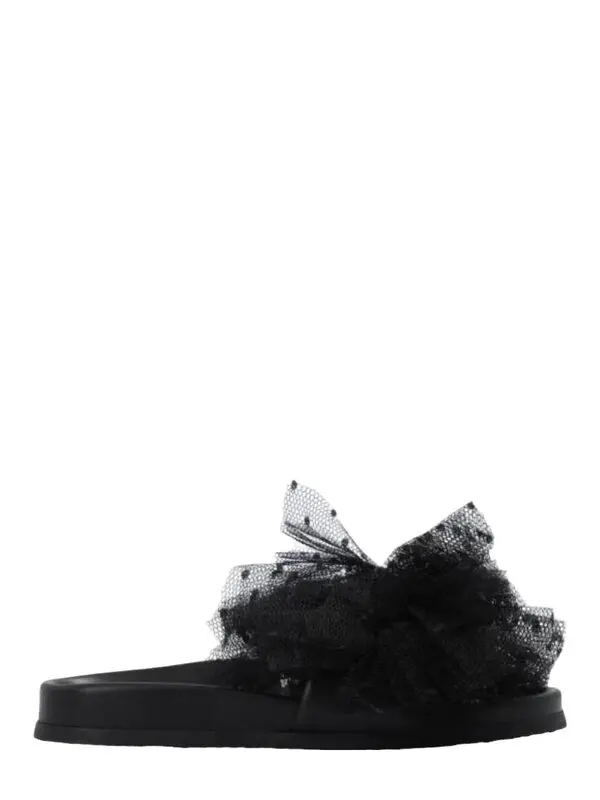 Red Valentino Tulle Ruffled Slide Slippers - Black