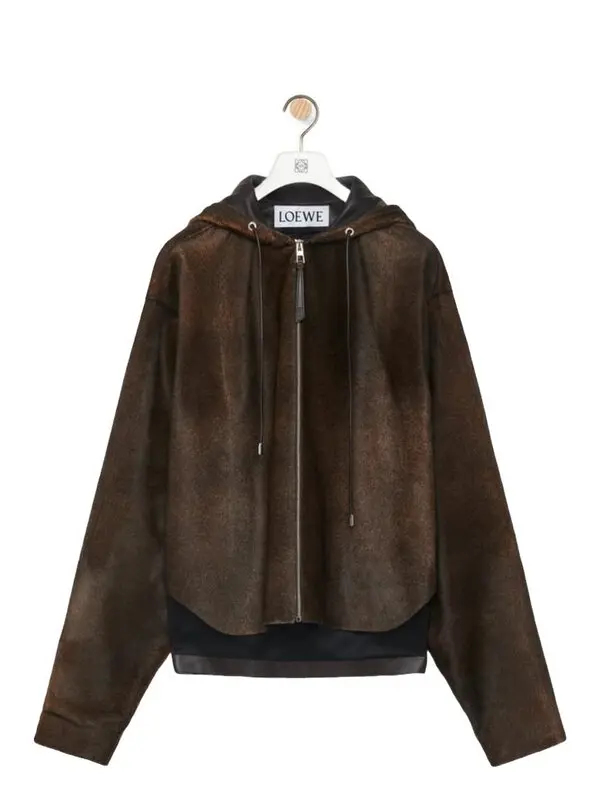 Loewe Hairy Calfskin Hooded Jacket - Brown