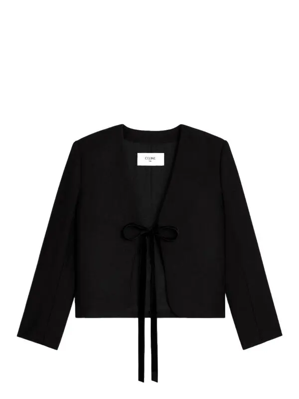 Celine Chelsea Cardigan In Flannel Cashmere With Bow Detail - Black