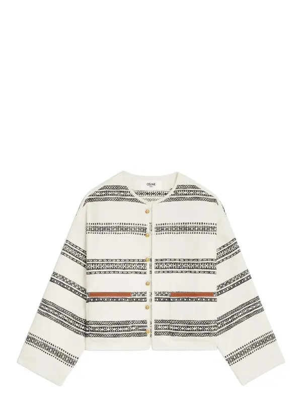 Celine Baja Cardigan In Striped Tweed - Chalk/black