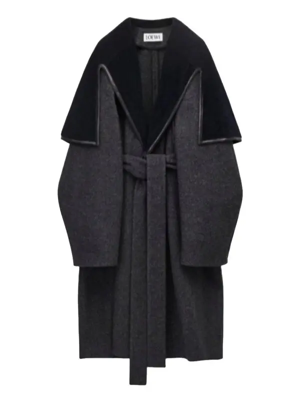 Loewe Wool Coat With Shearling Collar And Belt - Black