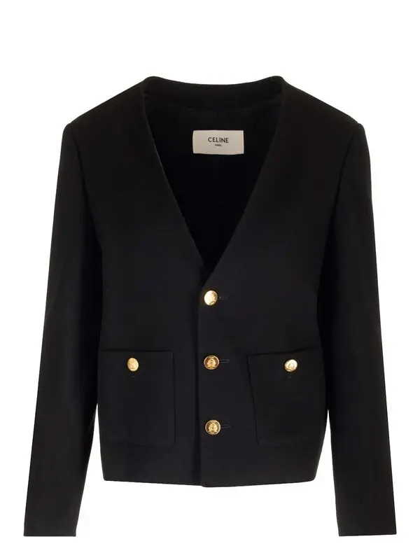 Celine Chasseur Jacket In Cashmere Flannel - Black