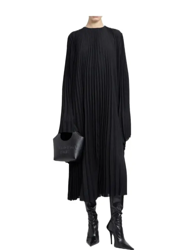Balenciaga Pleated Wide-sleeve Maxi Dress - Black