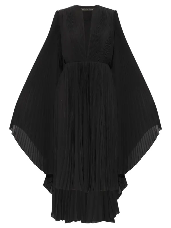 Balenciaga Pleated V-neck Maxi Dress With Cape Effect - Black