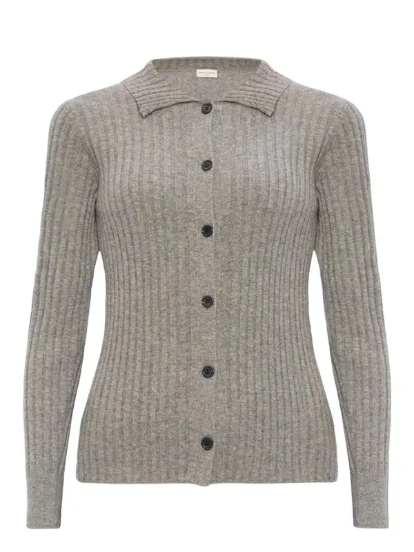 Dries Van Noten Ribbed Cardigan With Collared Neckline - Gray