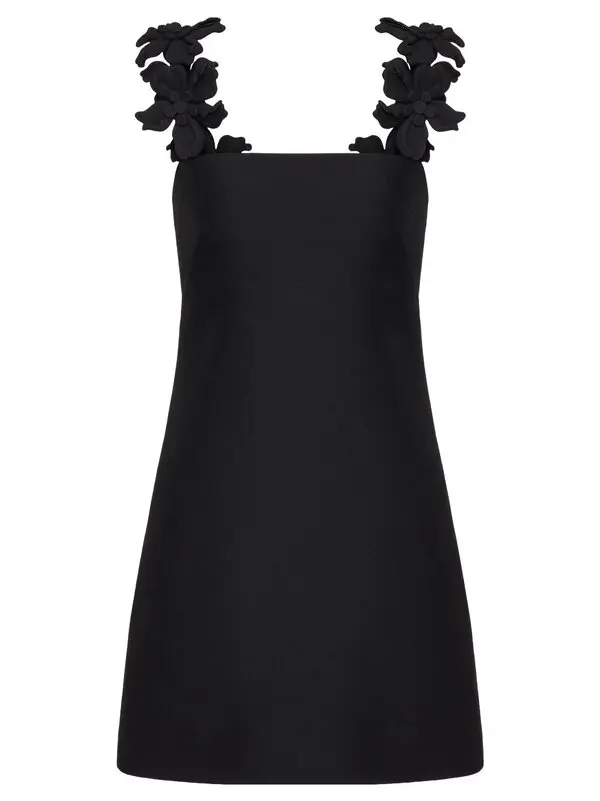 Valentino Garavani Crepe Couture Sleeveless Mini Dress With Floral Appliqu - Black